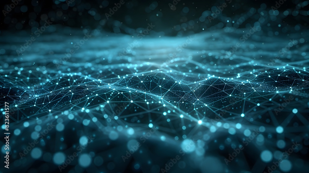 Abstract futuristic digital network background with glowing blue nodes ...