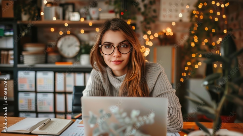 a determined marketer girl looks forward to her New Year's tasks with ...