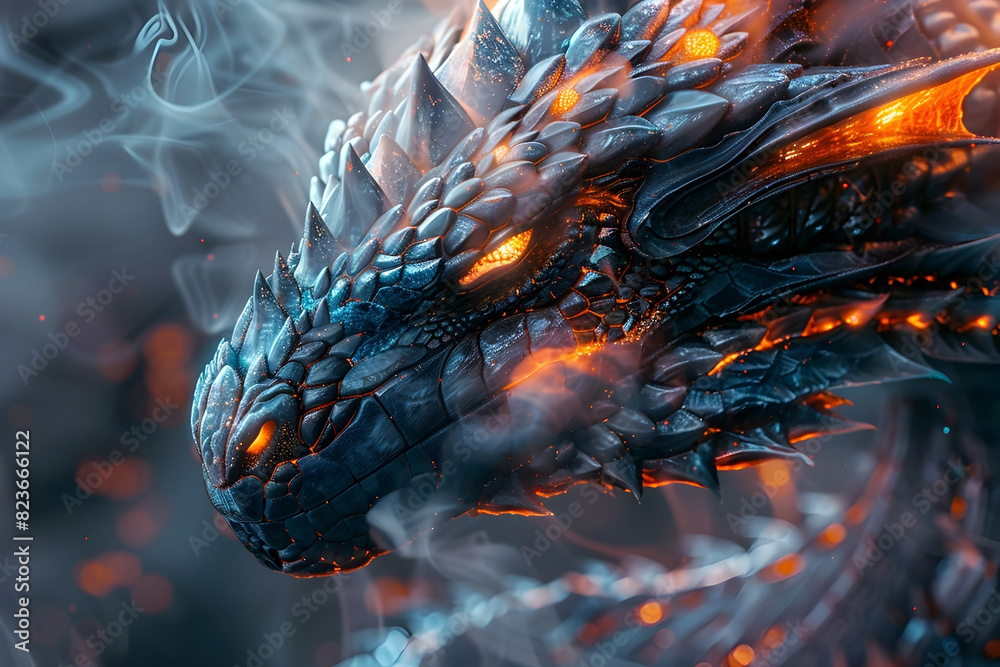 Captivating Cyborg Hydra with Glowing Metallic Scales and Billowing ...