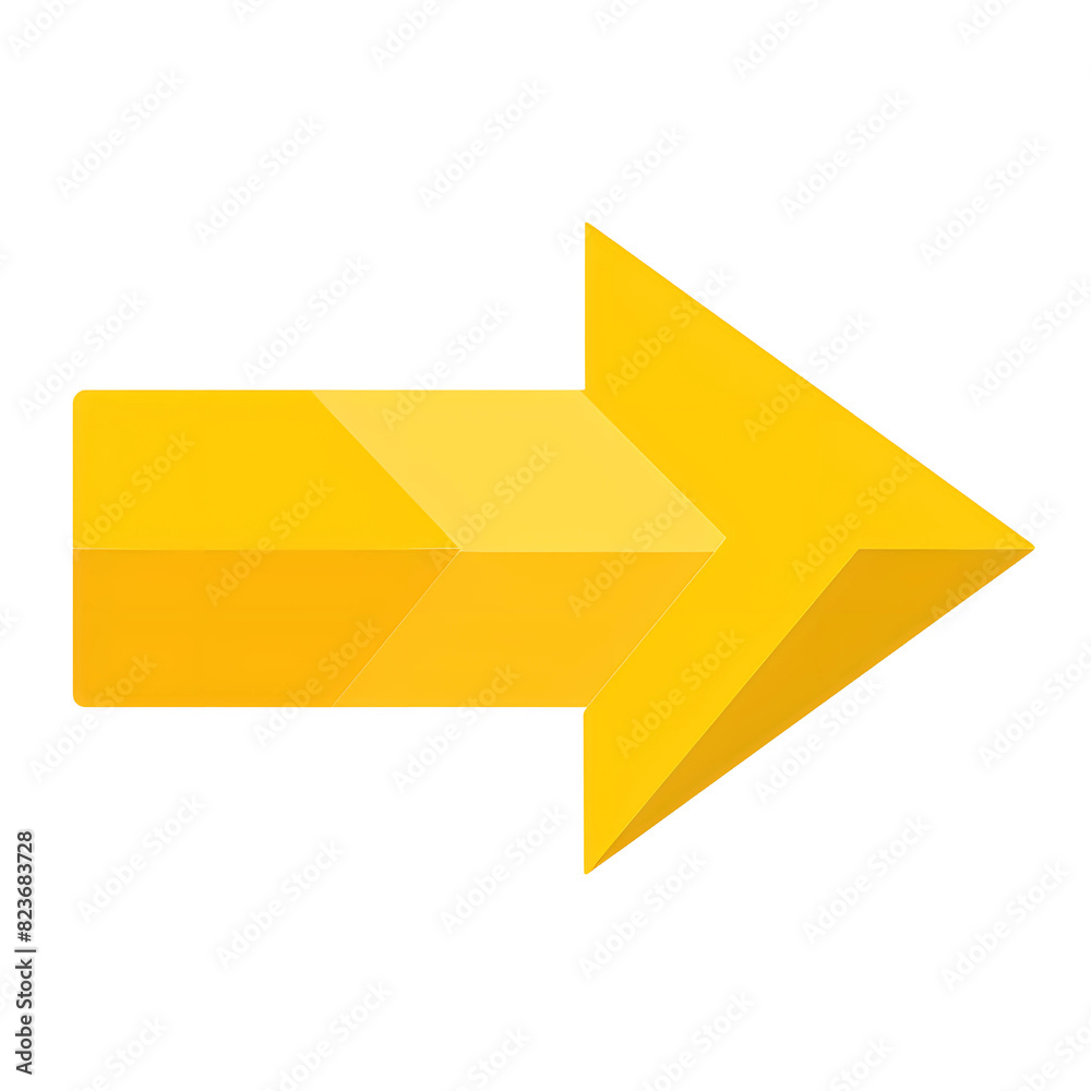 Geometric yellow arrow pointing right with 3D effect, isolated on ...
