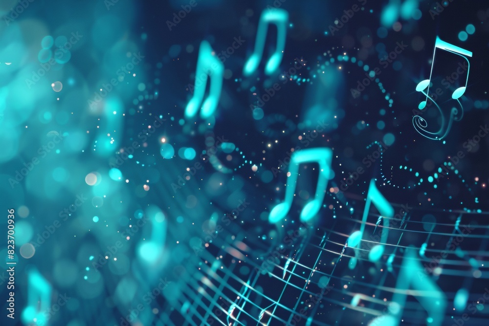 A background of musical notes and symphonic waves, representing the ...