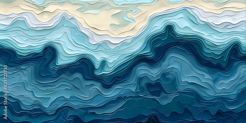 Cerulean Artistic Topographical Ocean Map Stylized Sea Depth ...