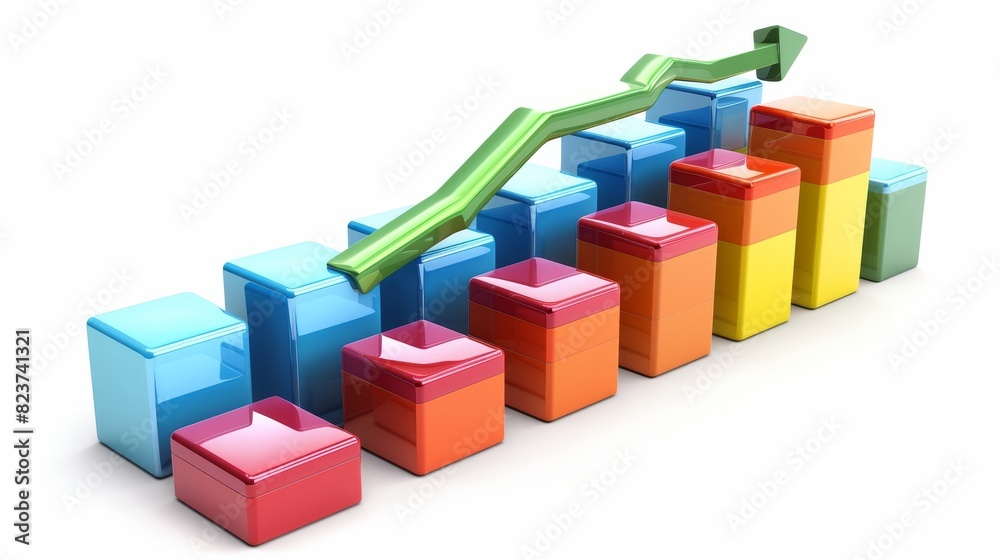 Bar graph showing each bar growing higher with an upward arrow ...