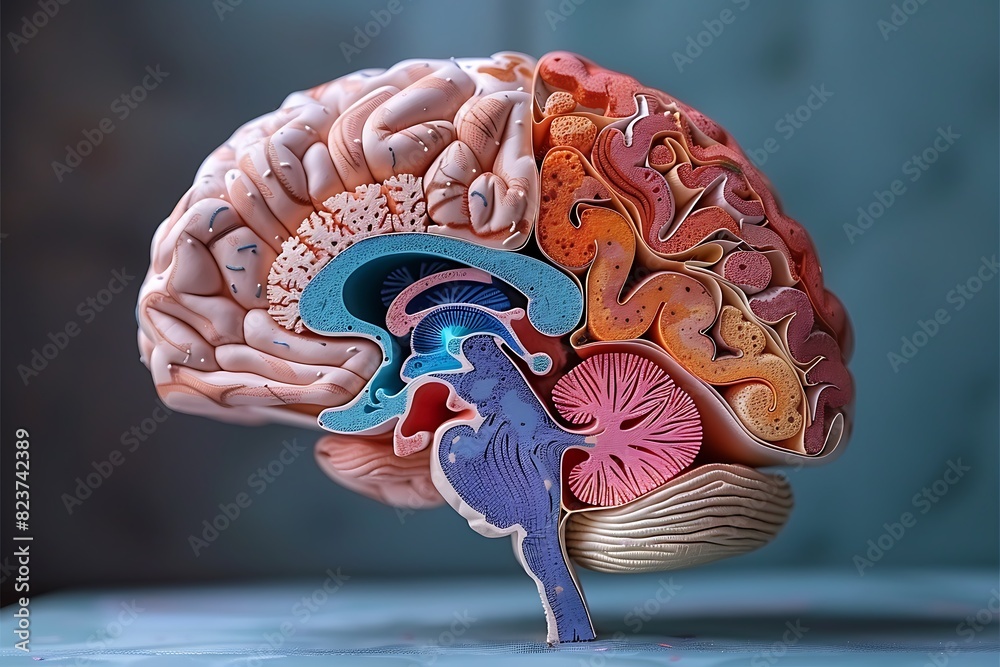 Ilustración de Stock Crosssectional anatomy of human brain highlighting ...