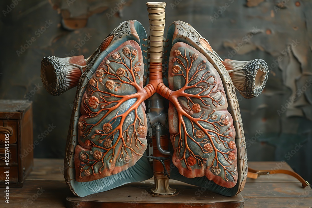Detailed anatomy of human respiratory system featuring lungs trachea ...