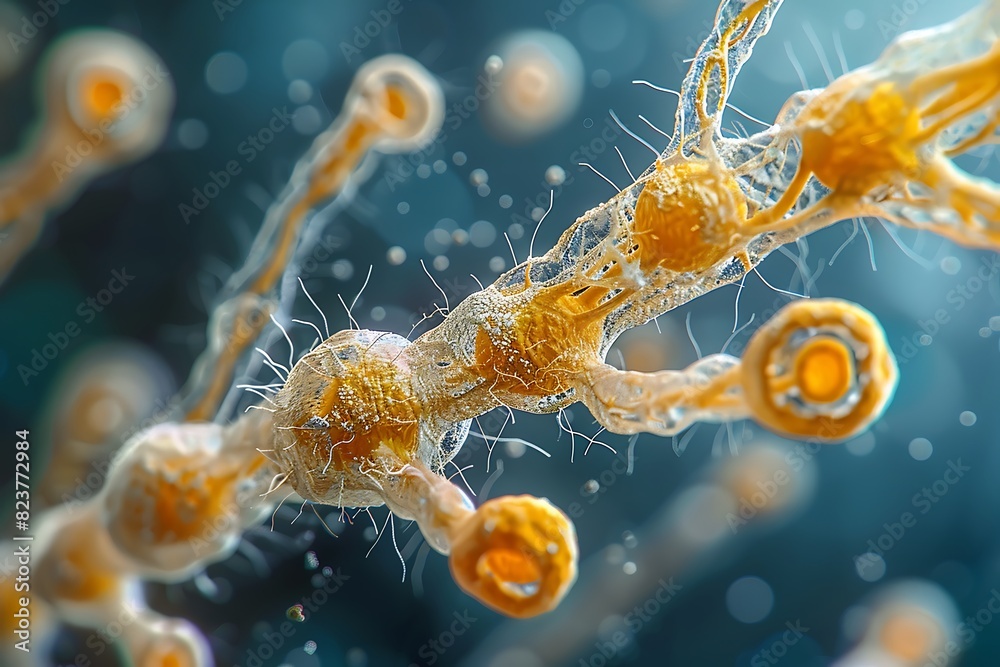 Microbiology diagram of fungal hyphae illustrating structure and spore ...