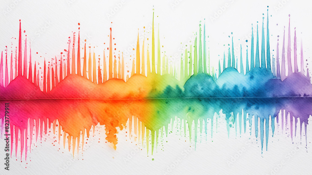 Rainbow Watercolor Painting, sounds wave design, background texture ...