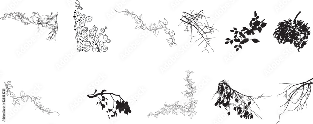 Vector de Stock silhouette vines tropical plant drawing, Side view ...