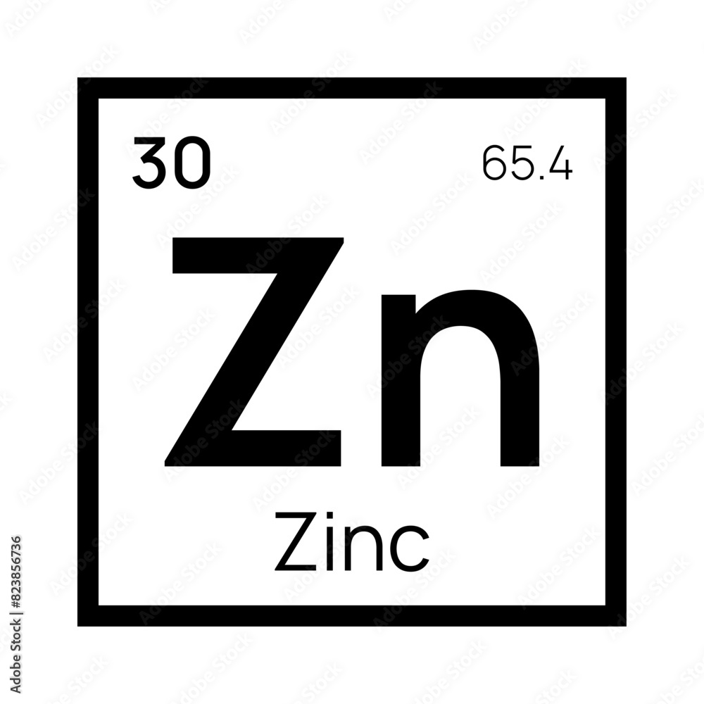 Zinc chemical element of the periodic table. Vector isolated symbol Zn ...