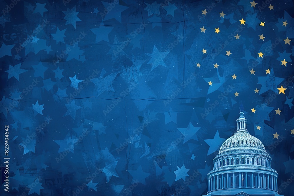 blue background with stars and the Washington Capitol building Stock ...