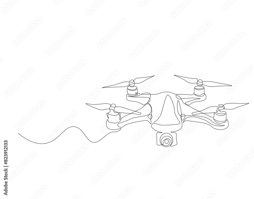 Continuous one line drawing of flying drone. One line drawing ...