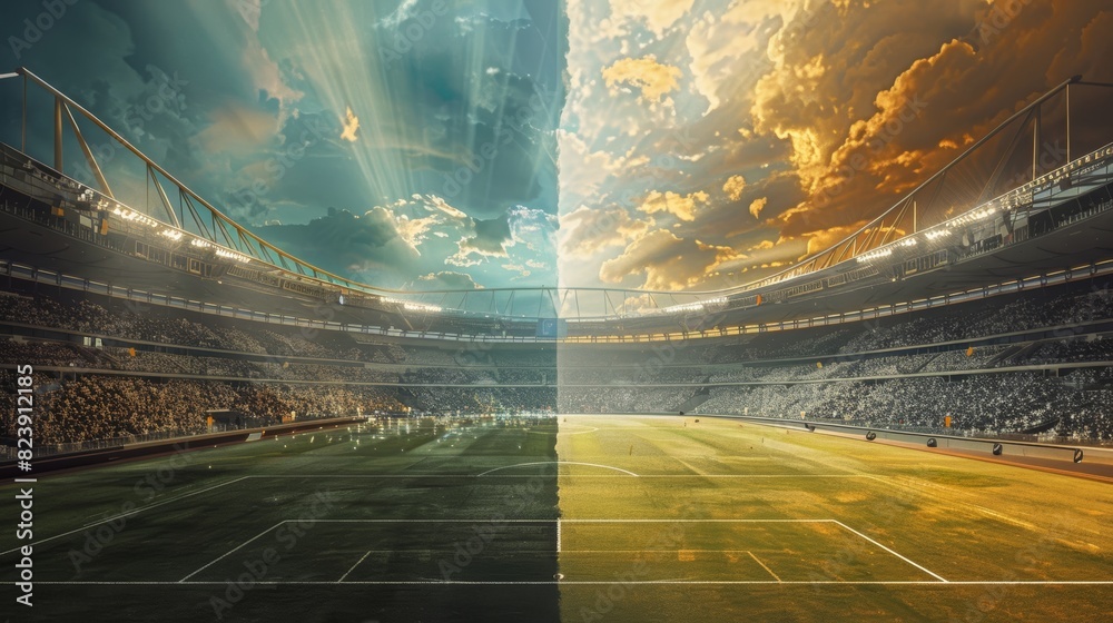 Stock-Foto „Public Health Campaign Poster at Sports Stadium: Split View ...