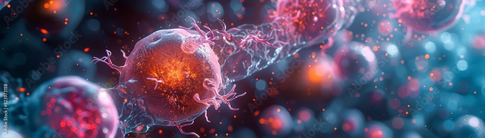Close-up of biological cells dividing under a microscope, showcasing ...