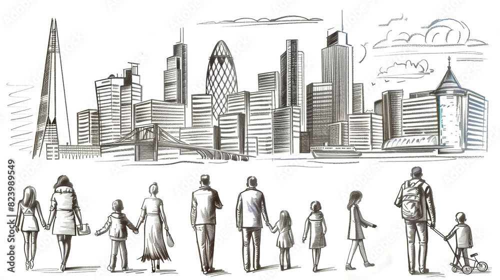 Architecture hand drawn human figures, man, woman, watercolor black ...