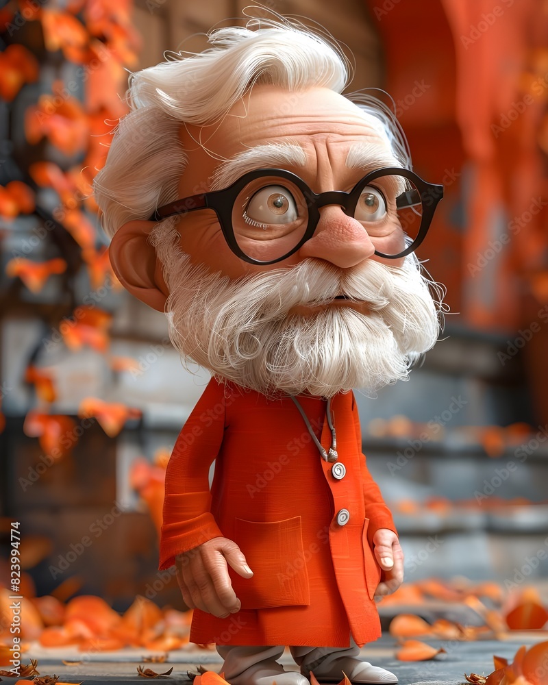 3D Cartoon of Indian Saint Political Leader: White Hair and Beard in ...