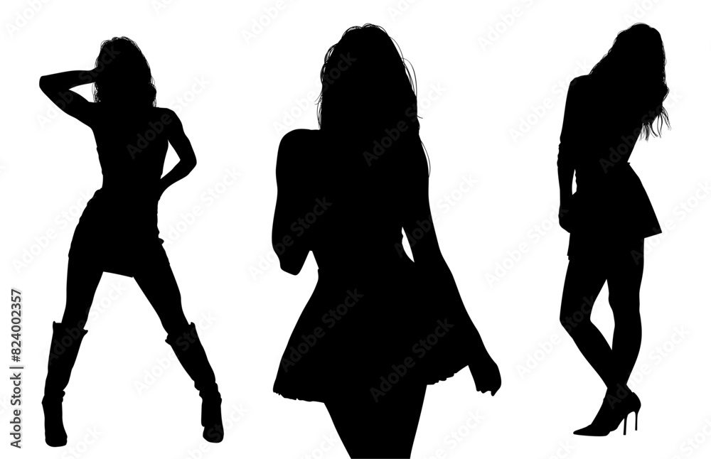 mujeres, ilustracion, vector, silueta, modelos, fashion, modelos, moda ...