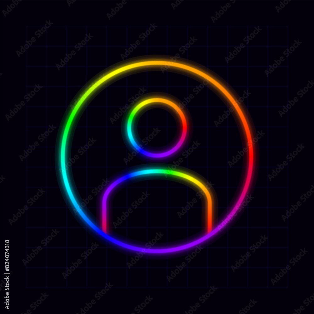 User profile account icon, neon rainbow visuals, gradient mesh graphics ...