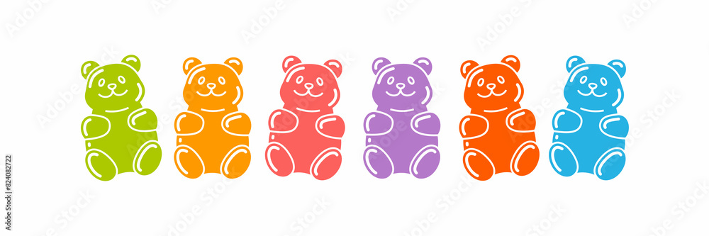 Color Gummy Bear Candy Set. Vector Jelly Sour Marmalade Snack Poster ...