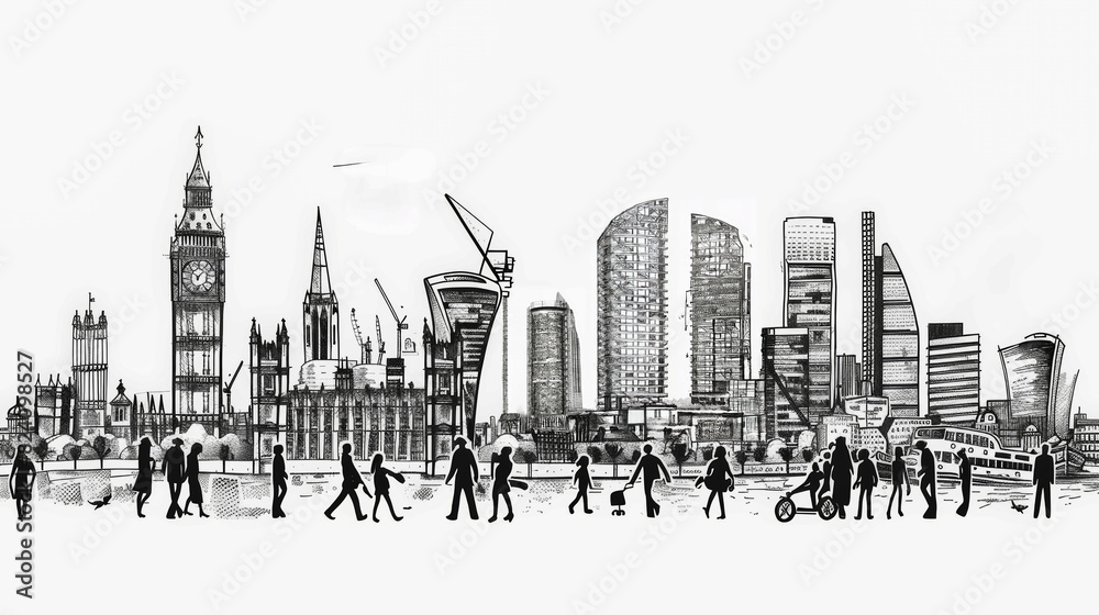 Architecture, HB pencil drawn human figures, man, woman, kids, people ...