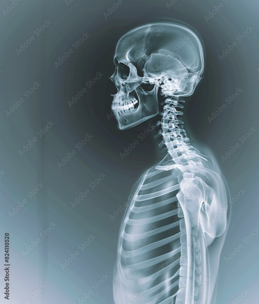 Full-Body X-Ray Image of Human Skeleton on Black Background, Detailed ...