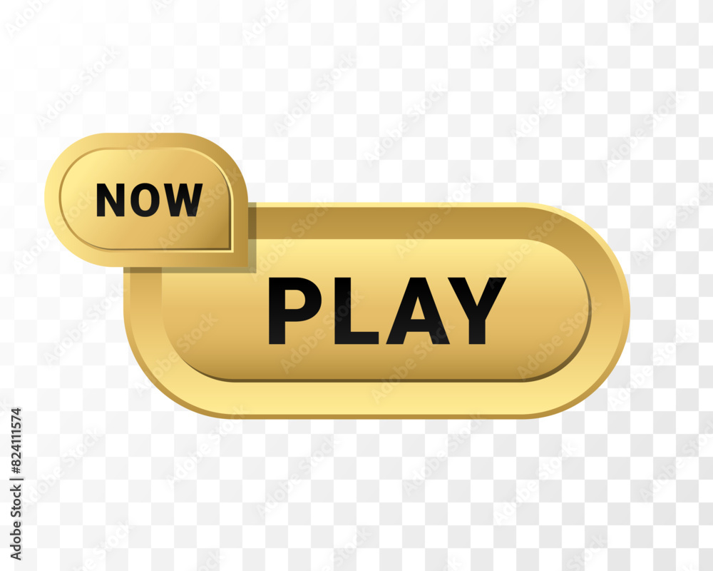 Gold button play. Start now symbol. Vector illustration isolated on ...