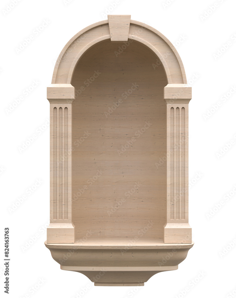 Light Wooden Arched Window with Decorative Columns in 3d realistic ...