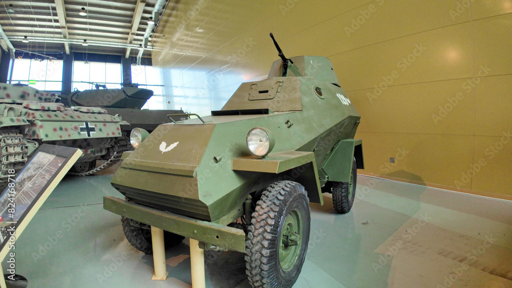 Royal Tank Museum, Amman, Jordan - May 4, 2024: Vintage BA-64 Soviet 4x4 armored car exhibit at ...