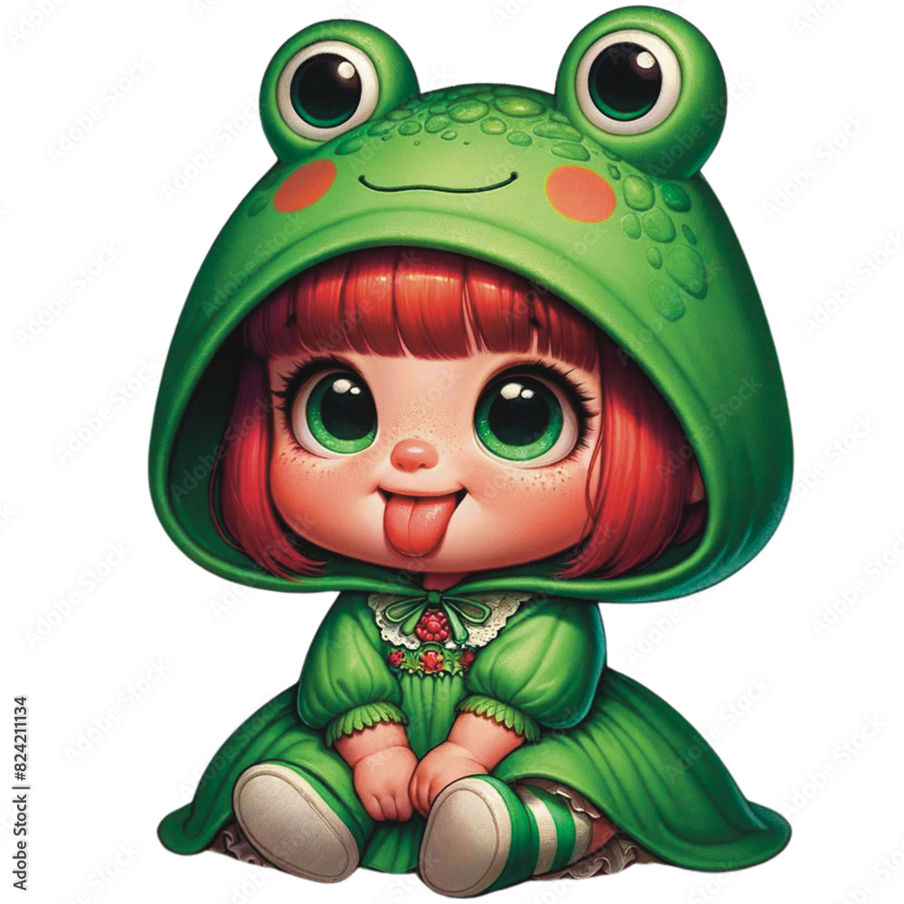 cute little girl frog cartoon isolated on white background, wet land ...