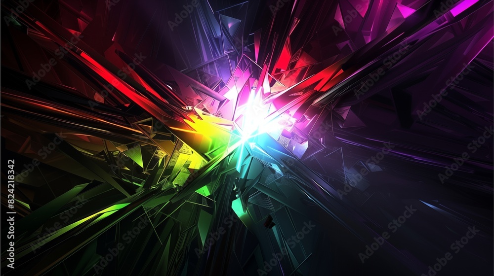 A digital art piece featuring an abstract rainbow gradient background ...