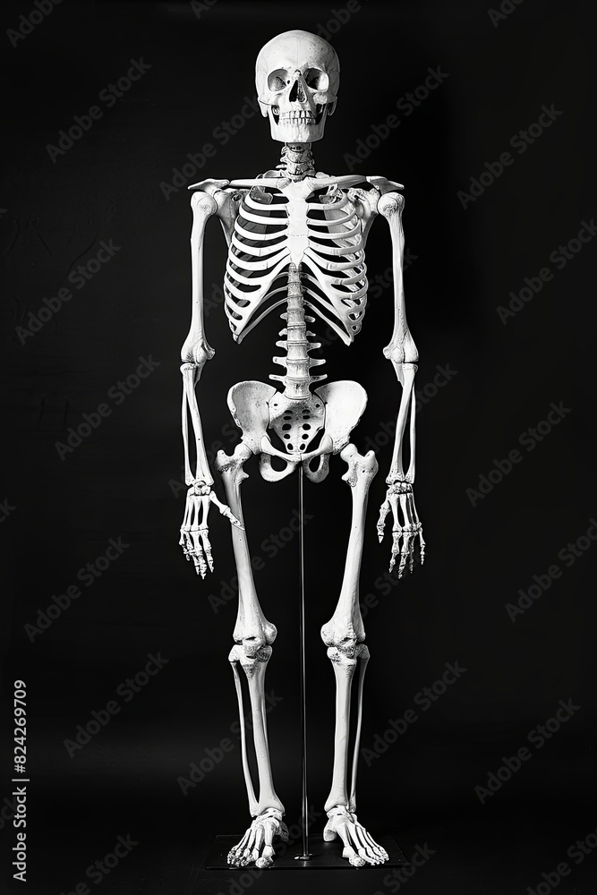 Neutral full-body skeleton depicted standing straight with detailed ...