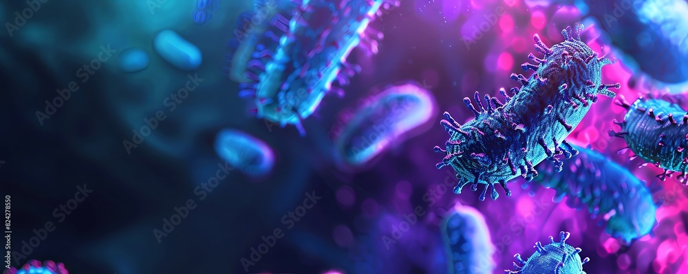 colorful bacteria under the microscope, with a microbe cell background ...