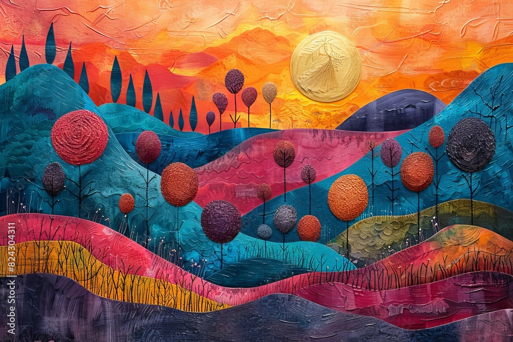 Vibrant Primitivism Landscape in Naive Aesthetics, Reflecting Untamed ...