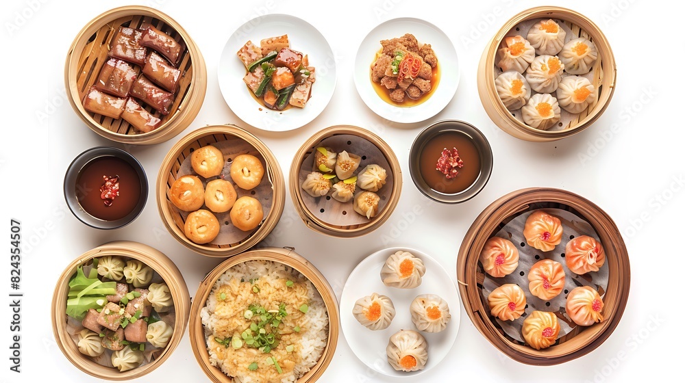 Delicious Chinese Feast: Top View Realistic Group of Asian Cuisine on ...