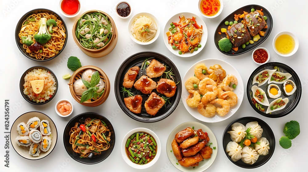 Authentic Chinese Cuisine Spread - Top View Realistic Group of ...