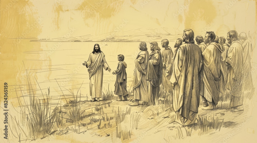 Biblical Illustration of Jesus Appearing to His Disciples at the Sea of ...