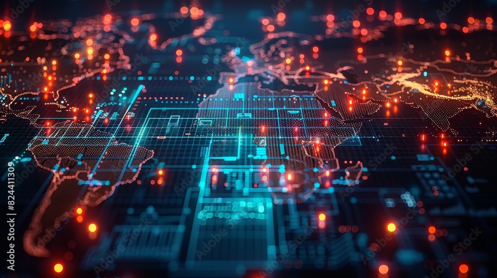 Digital World Map: A 3D vector illustration of a digital world map with ...