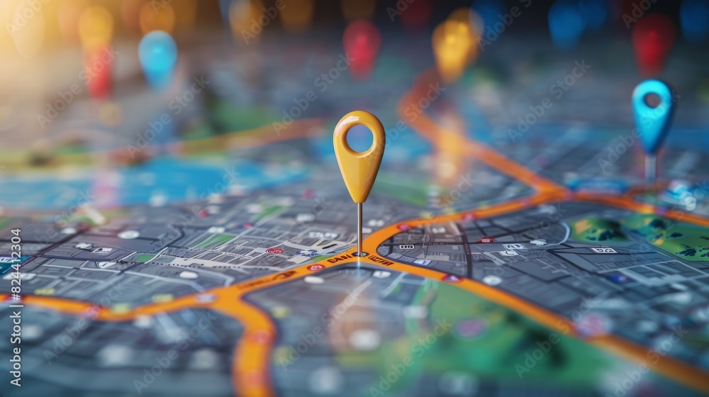 Event Planning: A 3D vector illustration of a map with pins indicating ...