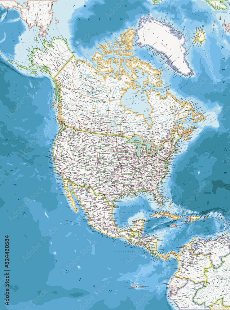 North America political map. Super high quality. Detailed with ...