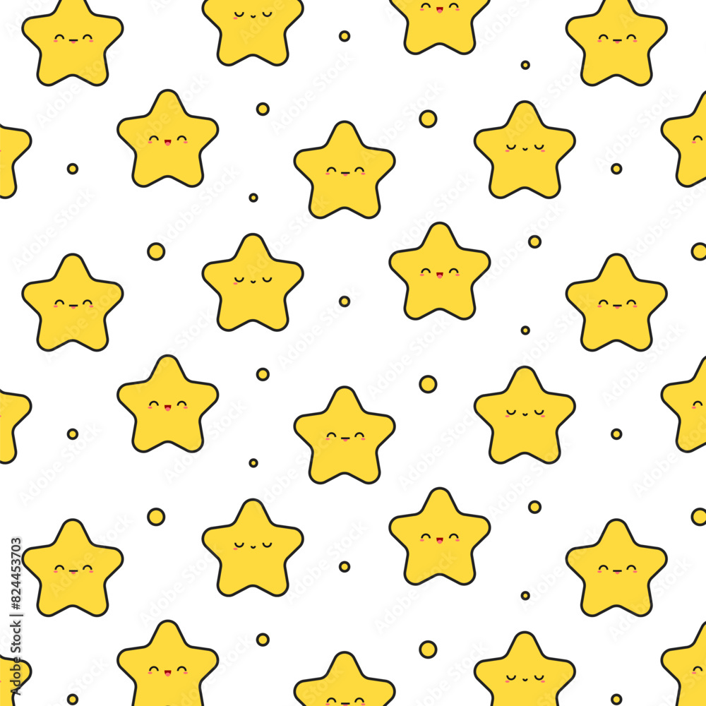 cute doodle star emoji pattern happy face background illustration ...