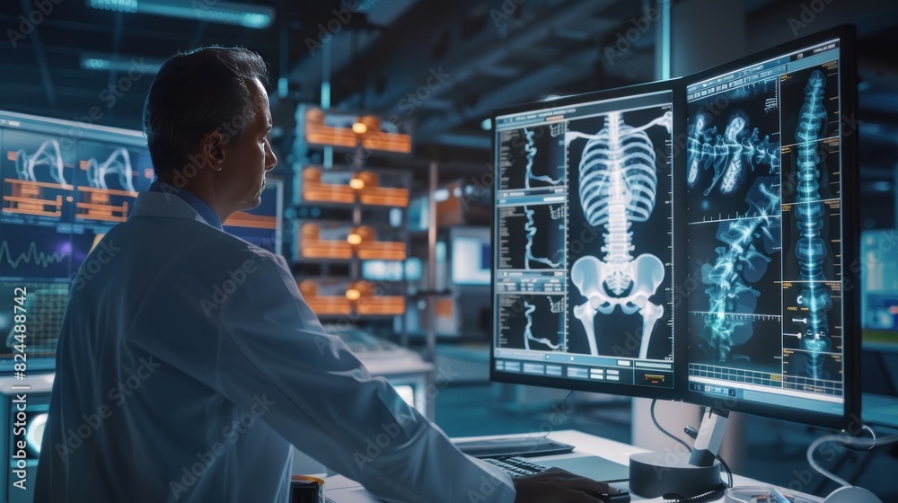 Radiologist works to diagnose and treat the spine. of virtual humans on ...