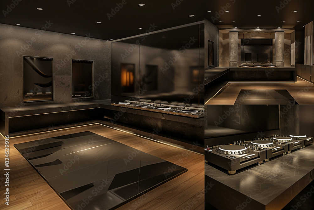 Blank, modern 3D rendered DJ booth in multiple perspectives. Ultra ...