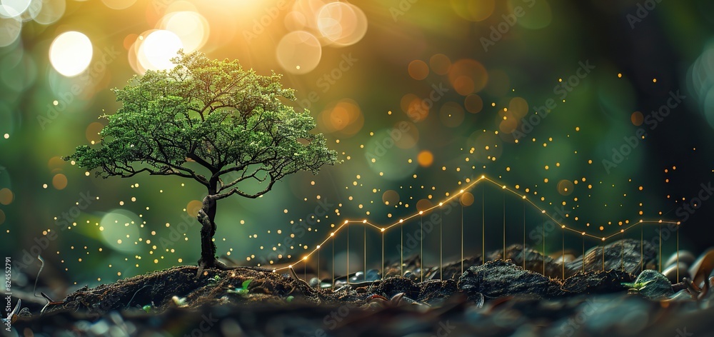 An illustration of a tree with branches forming a line graph ...