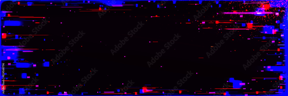 Red and blue screen frame bg. Noise vhs tv effect background. Digital ...