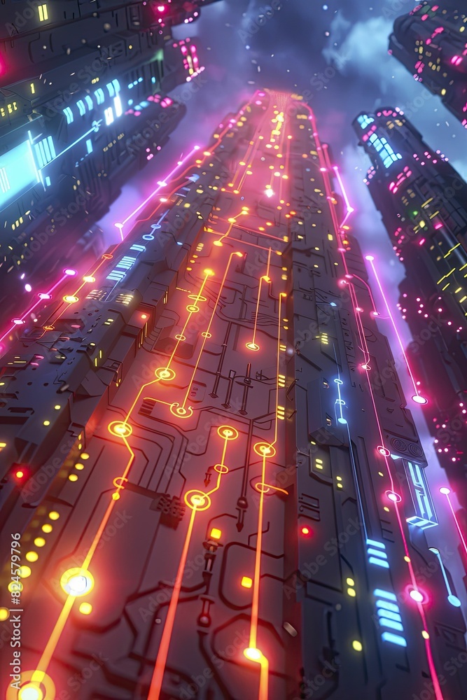 Advanced Tech Portal in Neon, Vivid colors and circuit-like design for ...