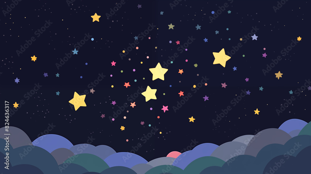 Hand drawn cartoon beautiful stars in the night sky illustration ...