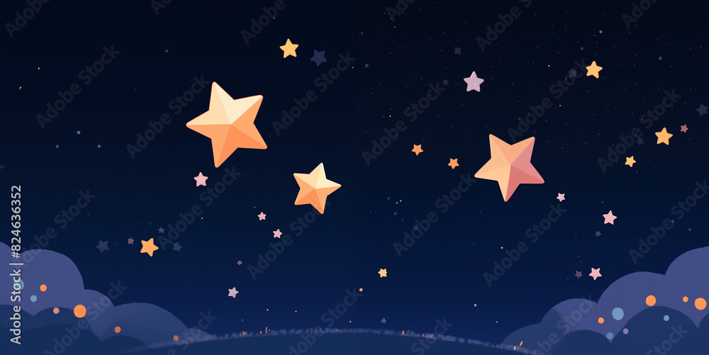Hand drawn cartoon beautiful stars in the night sky illustration ...