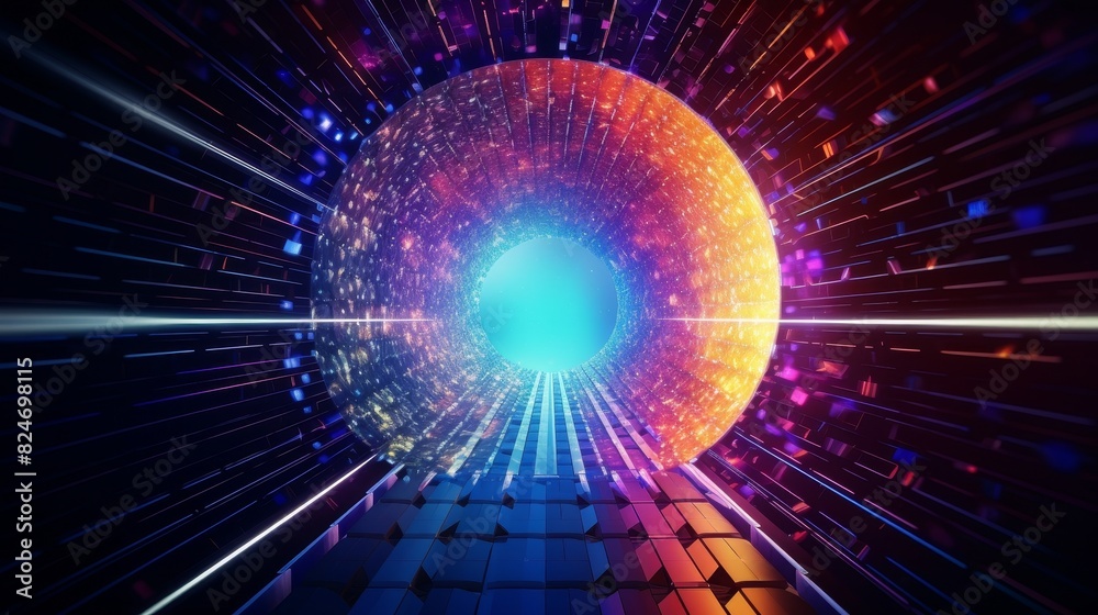 Miniature hyperspace portal in a hightech lab from a side view ...