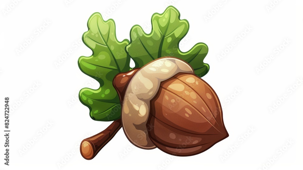 Cartoon acorn isolated on white background, depicting the fruit of the ...