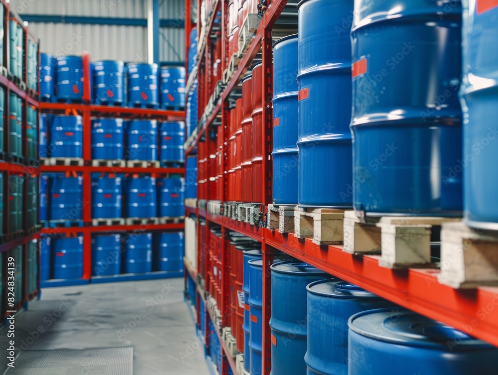 Securely Storing Industrial Lubricants: Blue and Red Oil Drums and ...