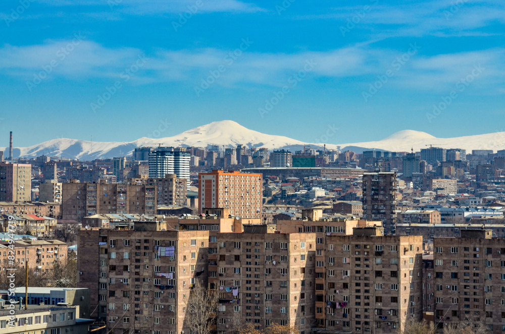 residential blocks of Ajapnyak and Arabkir districts and snow covered ...